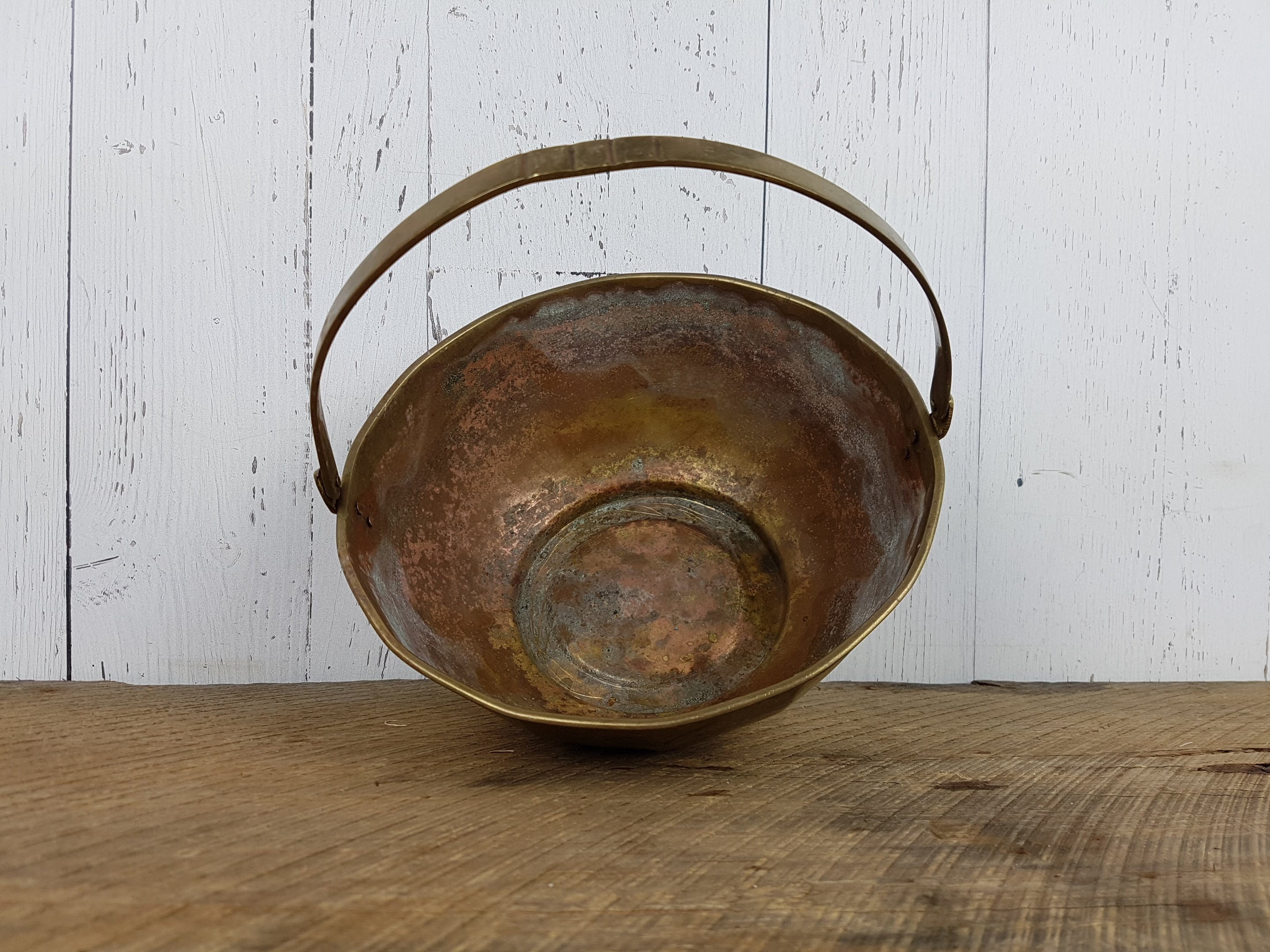 Vintage Solid Brass Basket W/ Handle Planter Modern Mid - Etsy