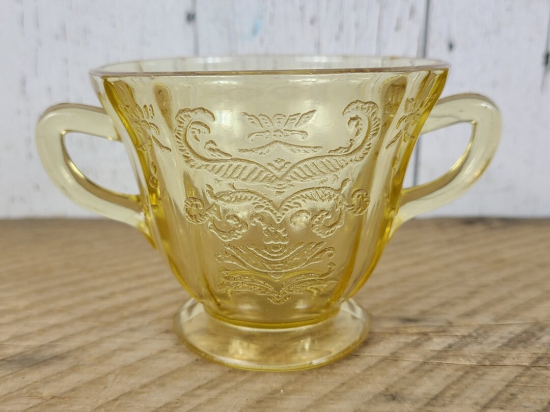 Vintage Federal Glass Madrid Pattern Open Sugar Bowl Yellow Depression ...