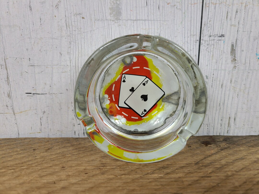 Vintage Round Glass Playing Card Ashtray Ace of Spades & Clubs - Etsy