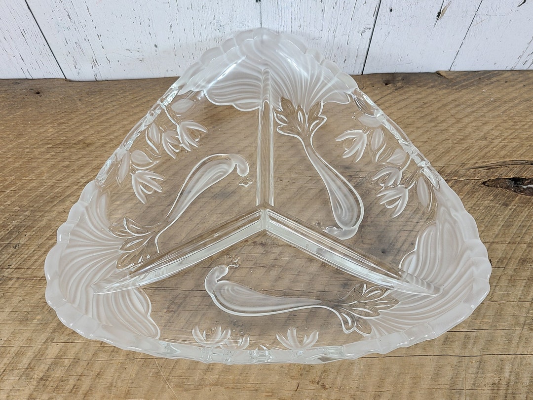Vintage Floral Relish Dish 12 Wide Triangle Divided Party Platter ...