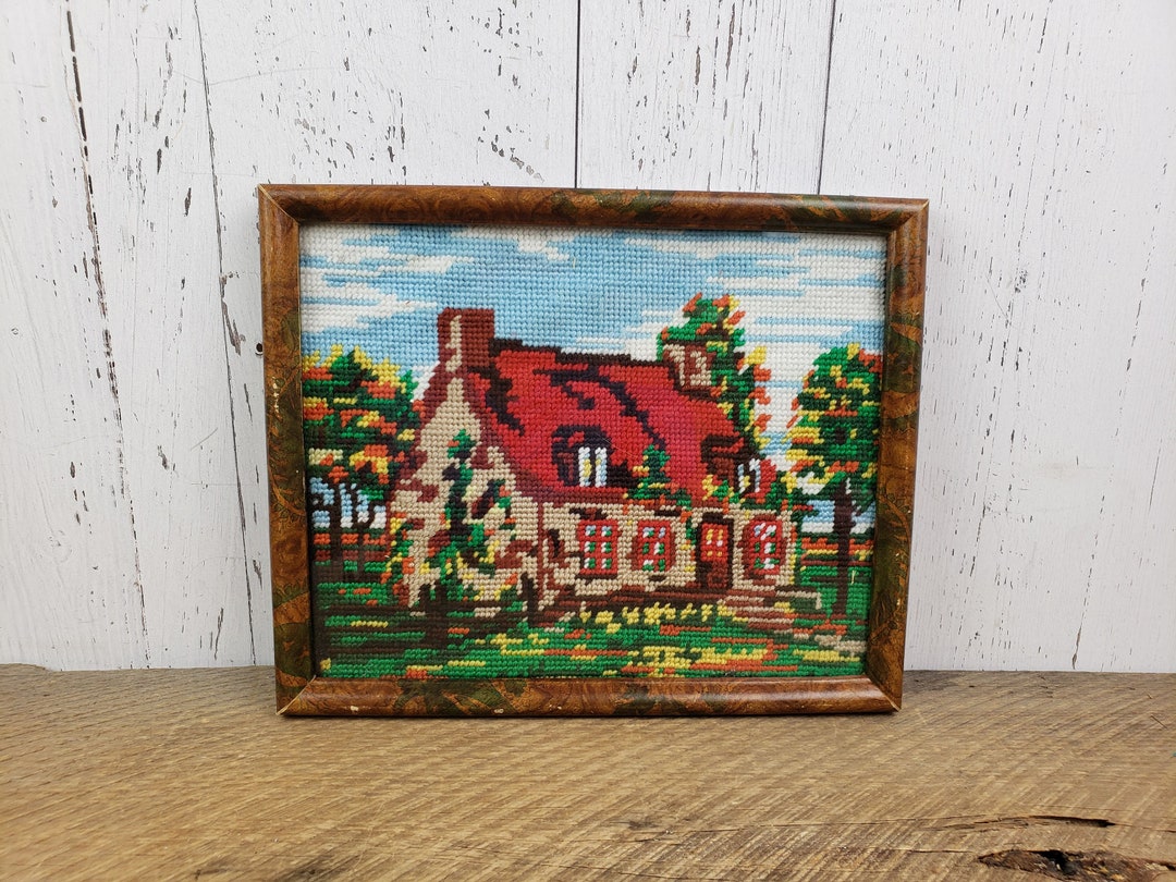Vintage Countryside Embroidery Original Artwork Country House - Etsy
