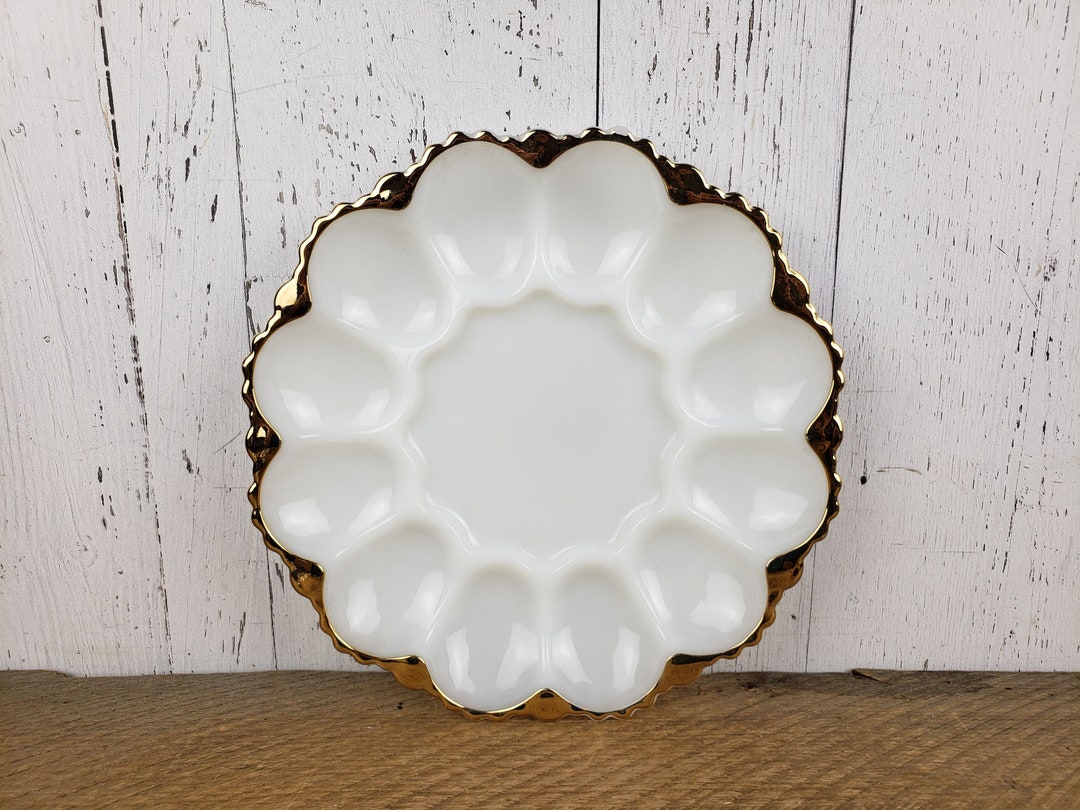 Vintage Deviled Eggs Plate 10 Fire King Boiled Egg Party Platter Milk ...