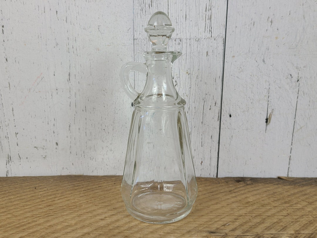 Vintage Glass Condiment Bottle W/ Lid Handled Syrup Liquid Dispenser ...