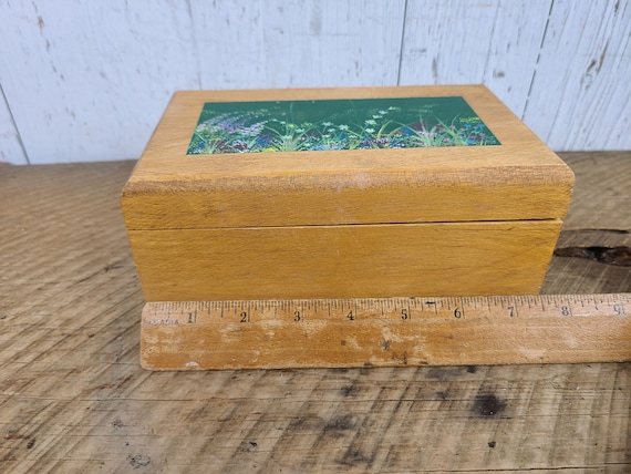 Vintage Rustic Wood Treasure Box w/ Floral Painted Li… - Gem