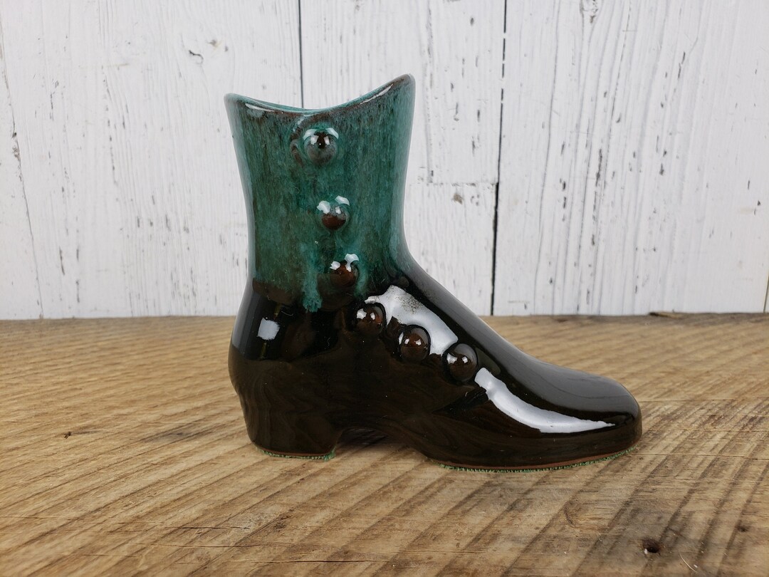 Vintage Boot Shaped Drip Glaze Ceramic Vase 4 Turquoise - Etsy