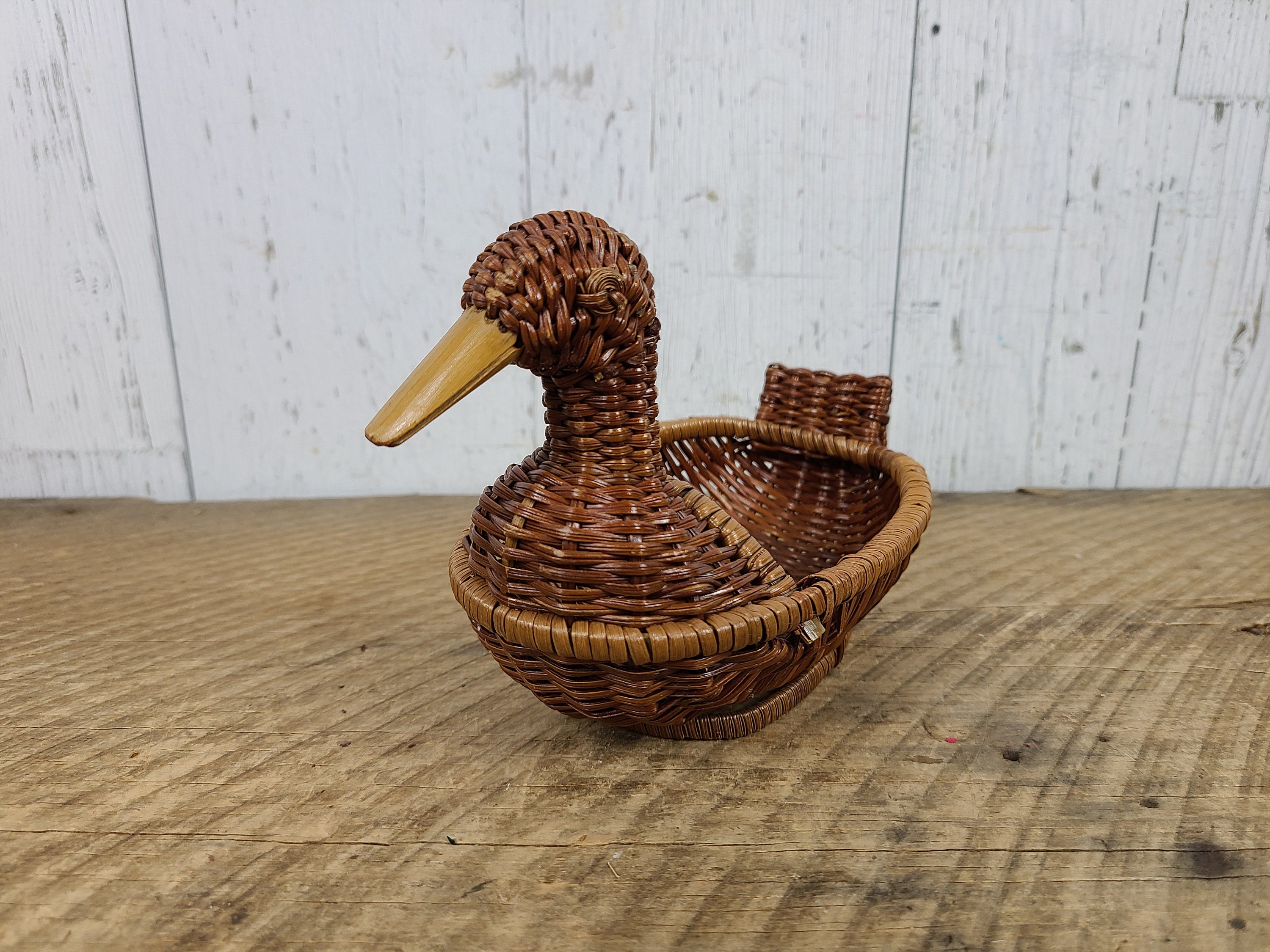 Vintage Wicker Duck Trinket Basket Bohemian Rattan Trinket | Etsy