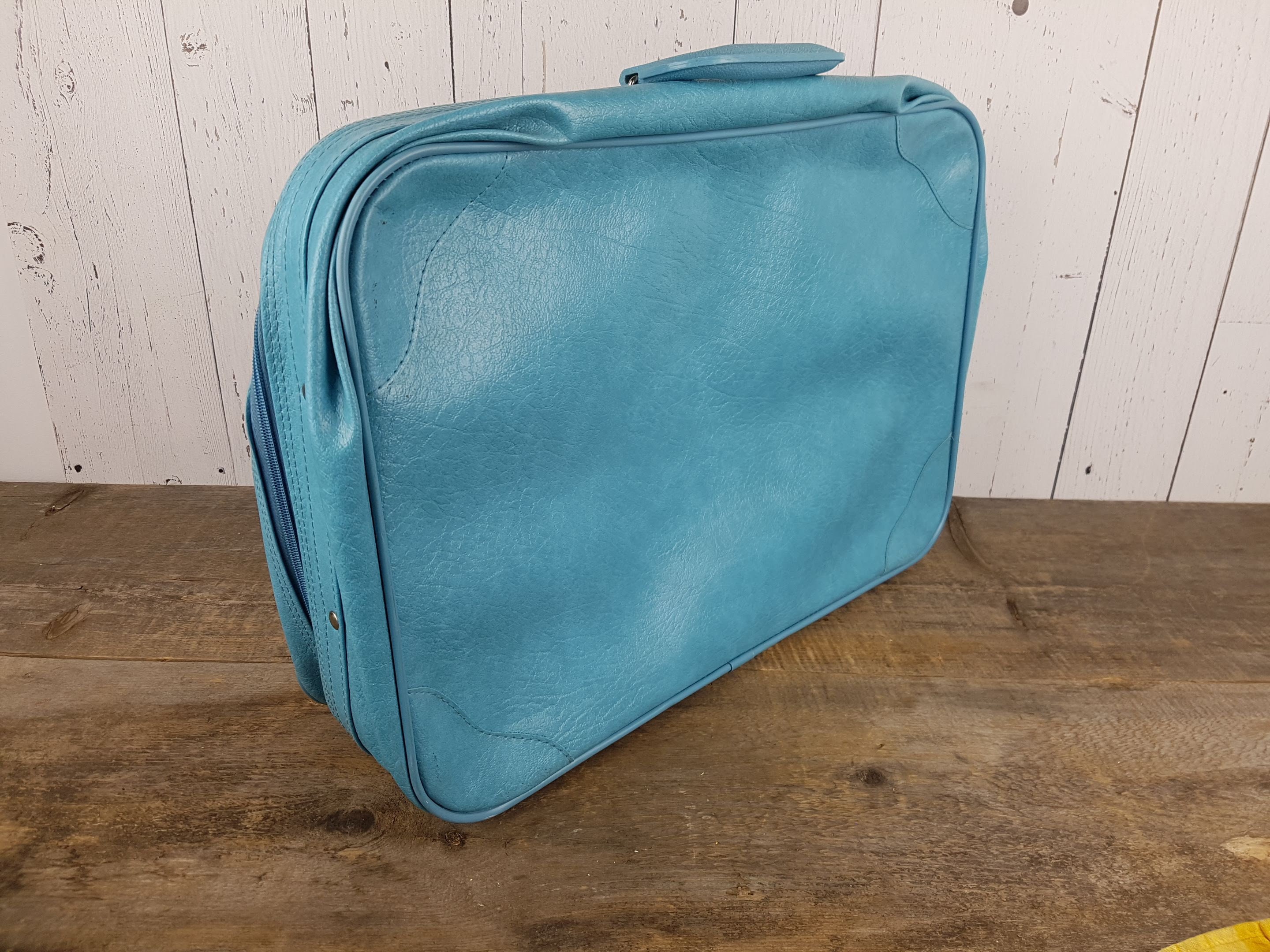 Vintage Blue Leather Suitcase Luggage Suitcase Travel Bag - Etsy