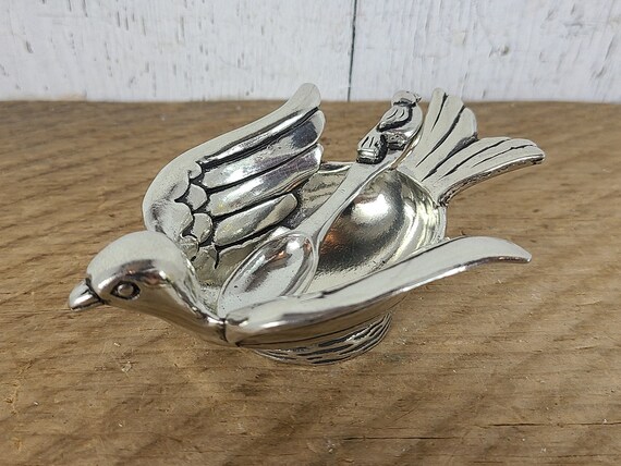 Vintage Pewter Metal Bird Shaped Salt Cellar W/ Spoon Small - Etsy