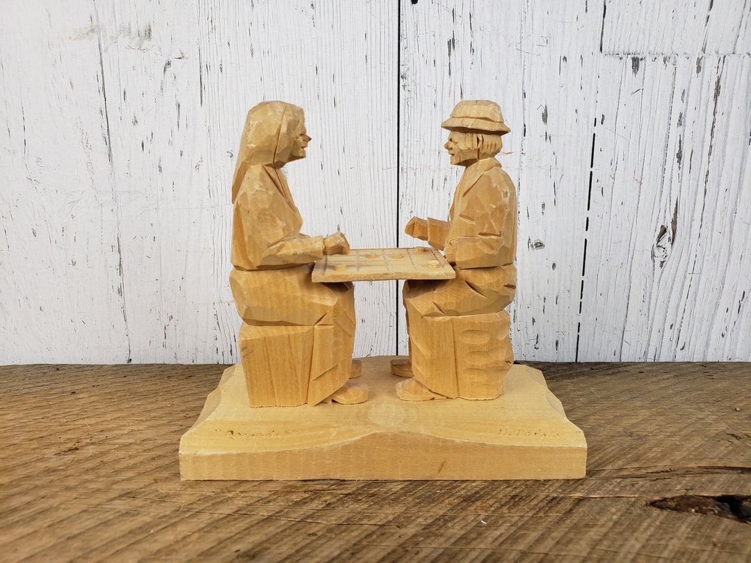 Vintage Old Man & Woman Playing Checkers Sculpture Hand Carved - Etsy