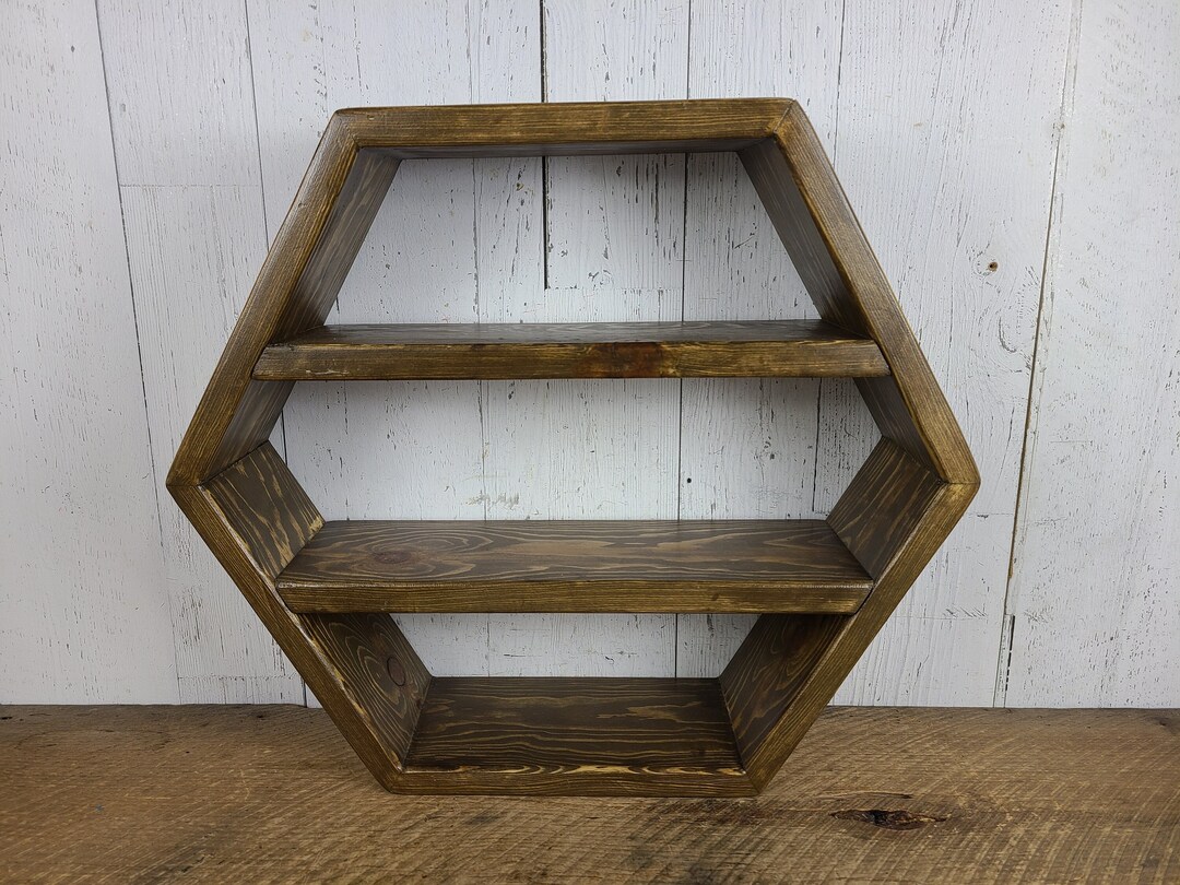 Vintage Wooden Hexagonal Tier Shelf 18 High Wall Mount Free Standing ...