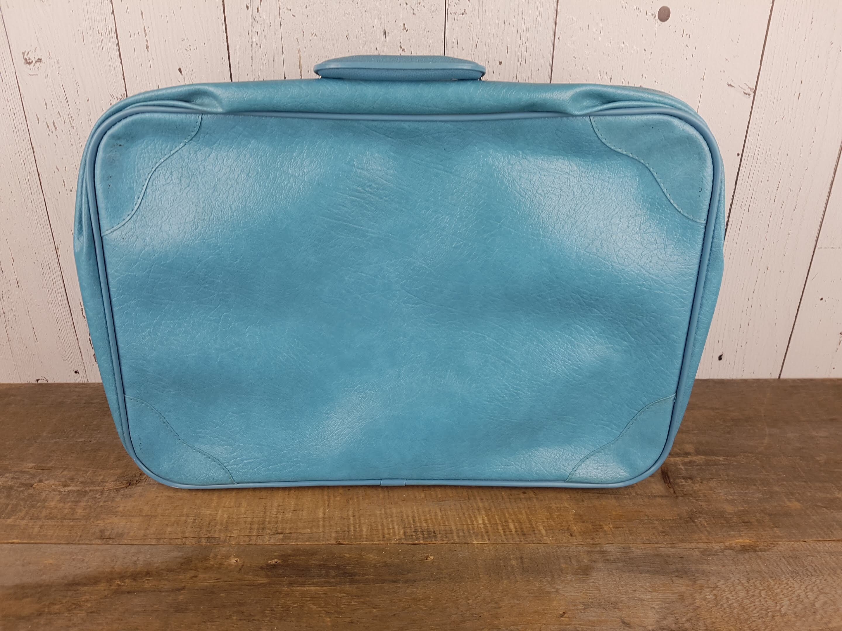 Vintage Blue Leather Suitcase Luggage Suitcase Travel Bag - Etsy