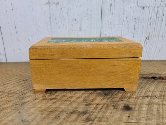 Vintage Rustic Wood Treasure Box w/ Floral Painted Li… - Gem