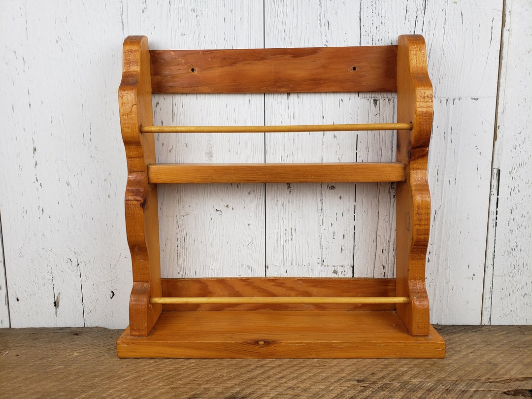 Vintage Wood Spice Rack Primitive Kitchen Shelf Storage Modern Mid ...