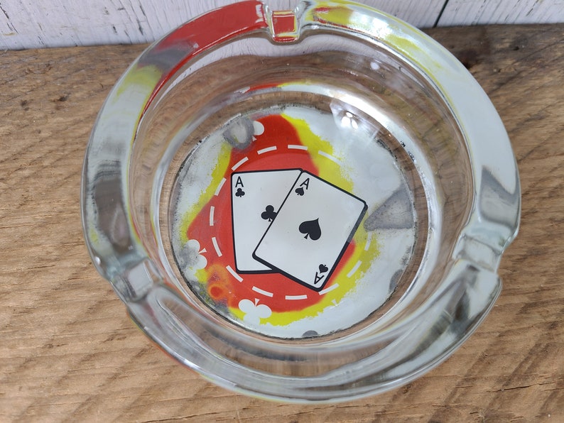 Vintage Round Glass Playing Card Ashtray Ace of Spades & Clubs | Etsy