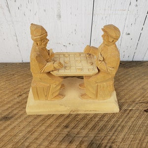 Vintage Two Old Men Playing Checkers Sculpture Hand Carved | Etsy