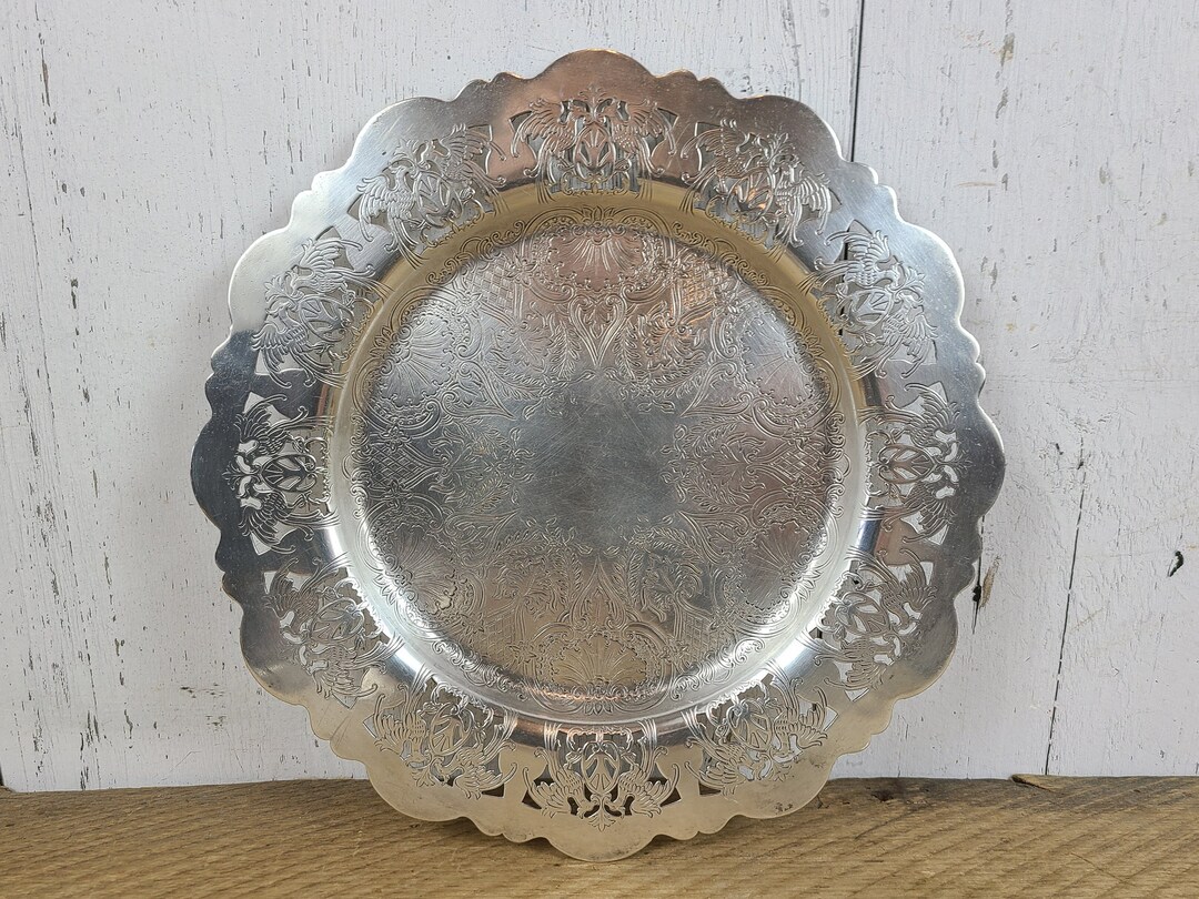 Vintage Silver Etched Birds Service Platter Decorative Round Wall ...