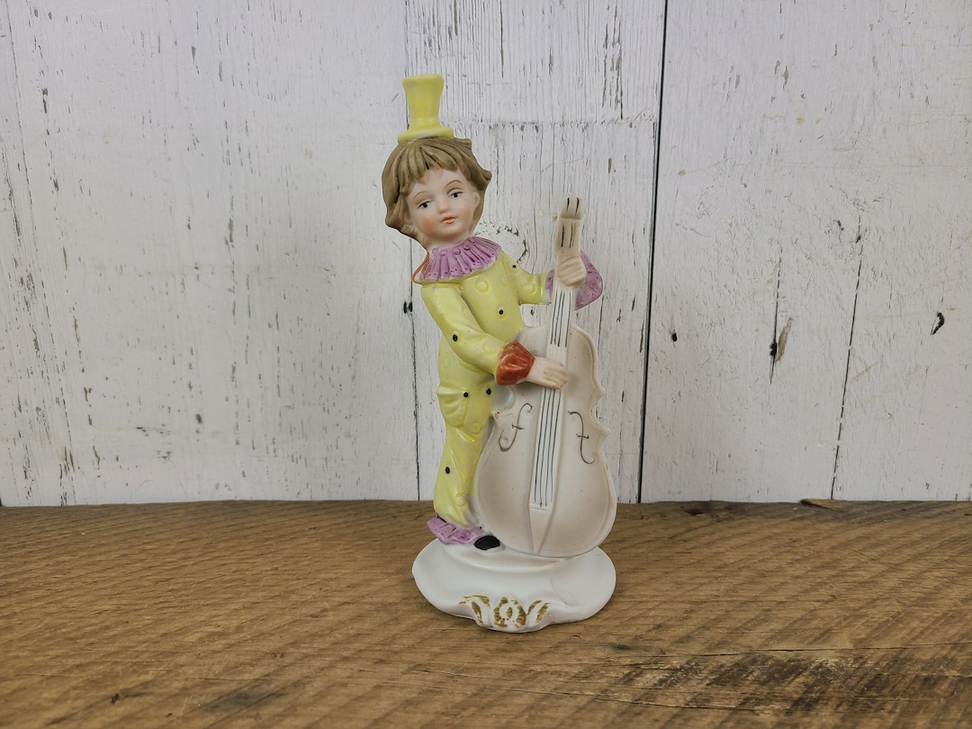 Vintage Boy Dressed as Pierrot Playing Cello Figurine Child Statuette ...