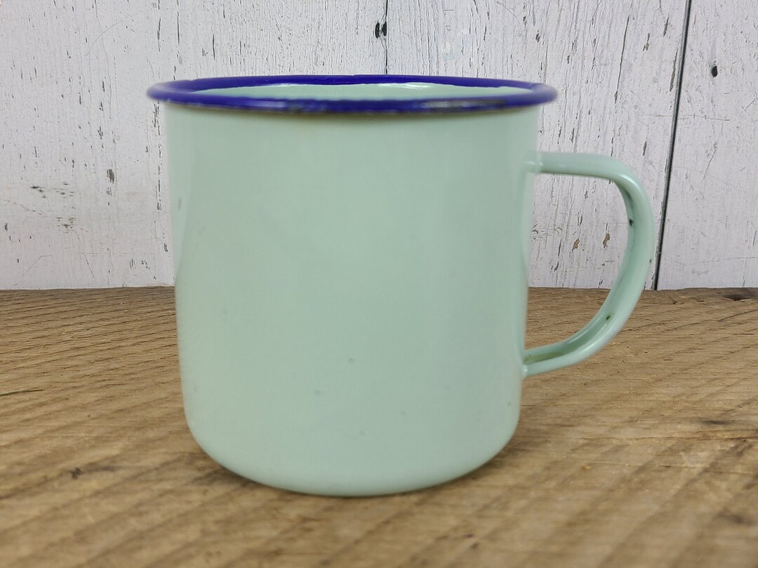 Vintage Mint Green & Blue Enamelware Coffee Mug Peacock Brand China ...