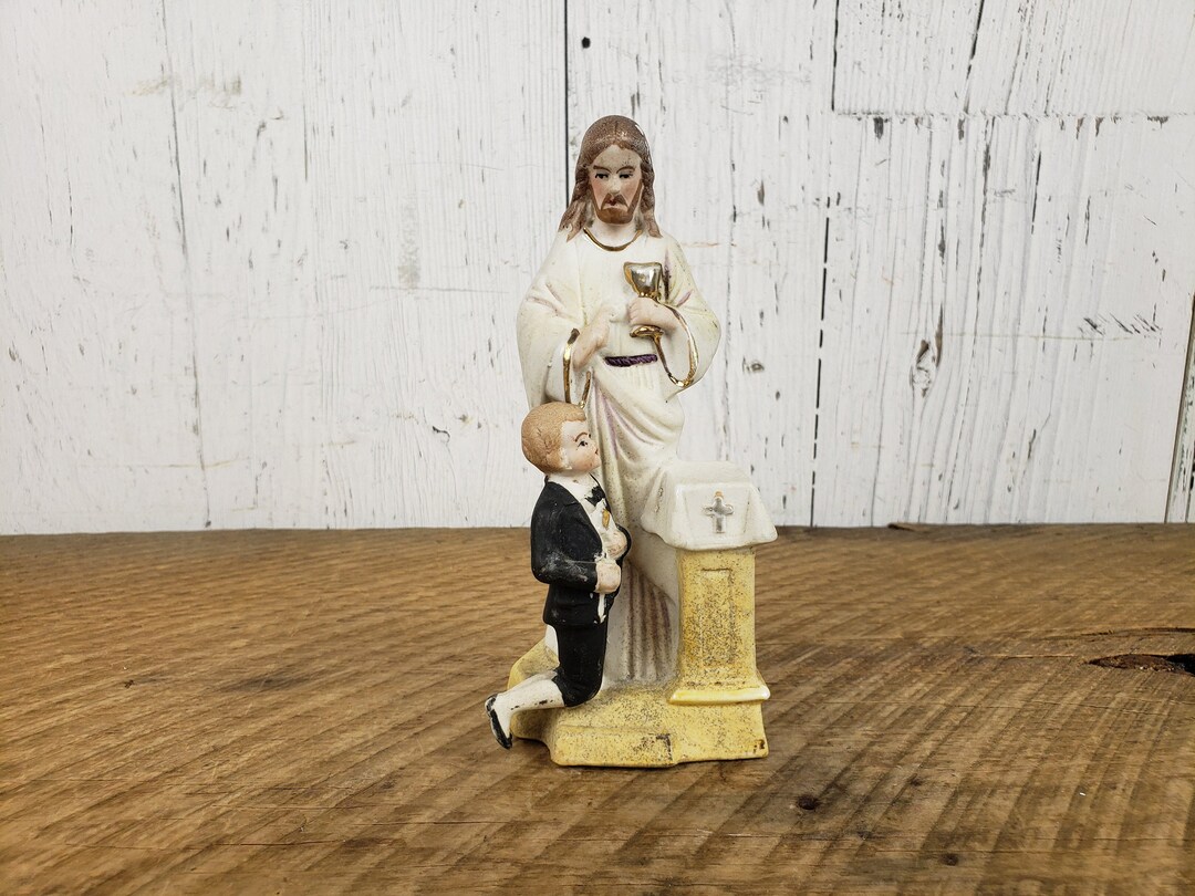 Vintage Jesus Christ Giving Communion to Praying Child Germany Bisque ...