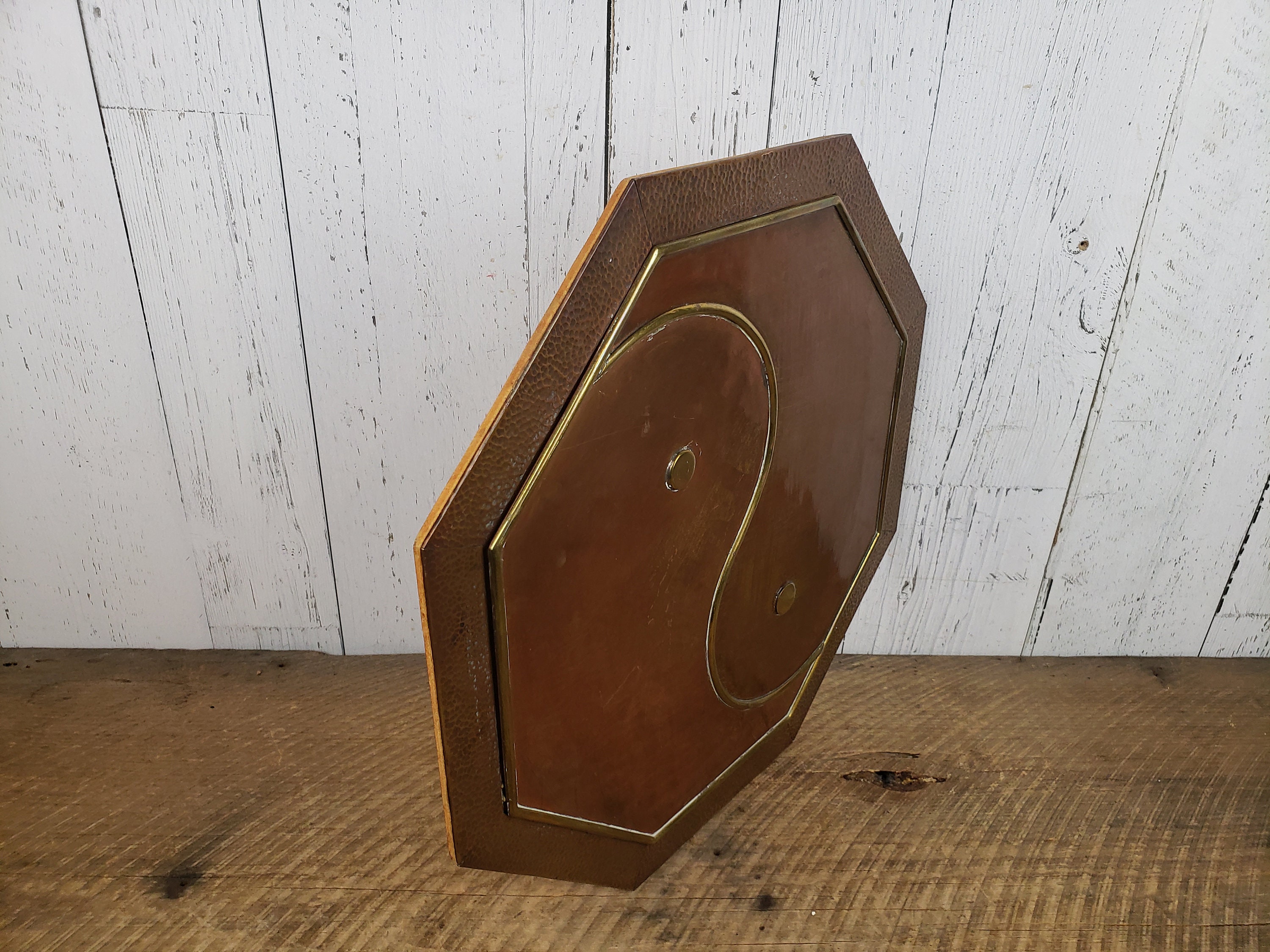 Vintage Yin Yang Octagon Wall Art Copper Metal on Wood Plaque - Etsy