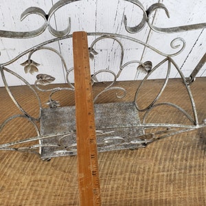 Vintage Metal Magazine Rack Leaf Pattern Brushed Rustic Silver Bathroom ...