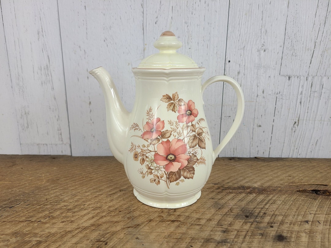 Vintage Peach Blossom Coffee Pot Floral Japan Teapot Bohemian Ceramic ...