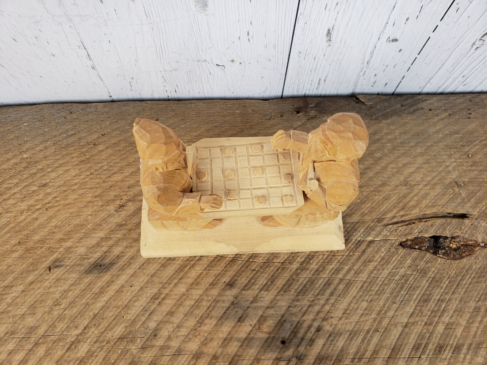 Vintage Two Old Men Playing Checkers Sculpture Hand Carved | Etsy