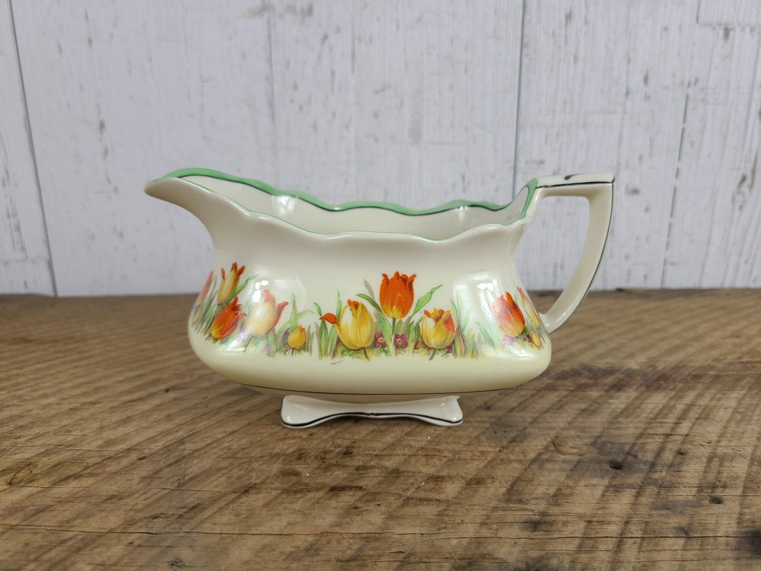Vintage Myott Gravy Boat Pitcher Staffordshire England Floral English ...