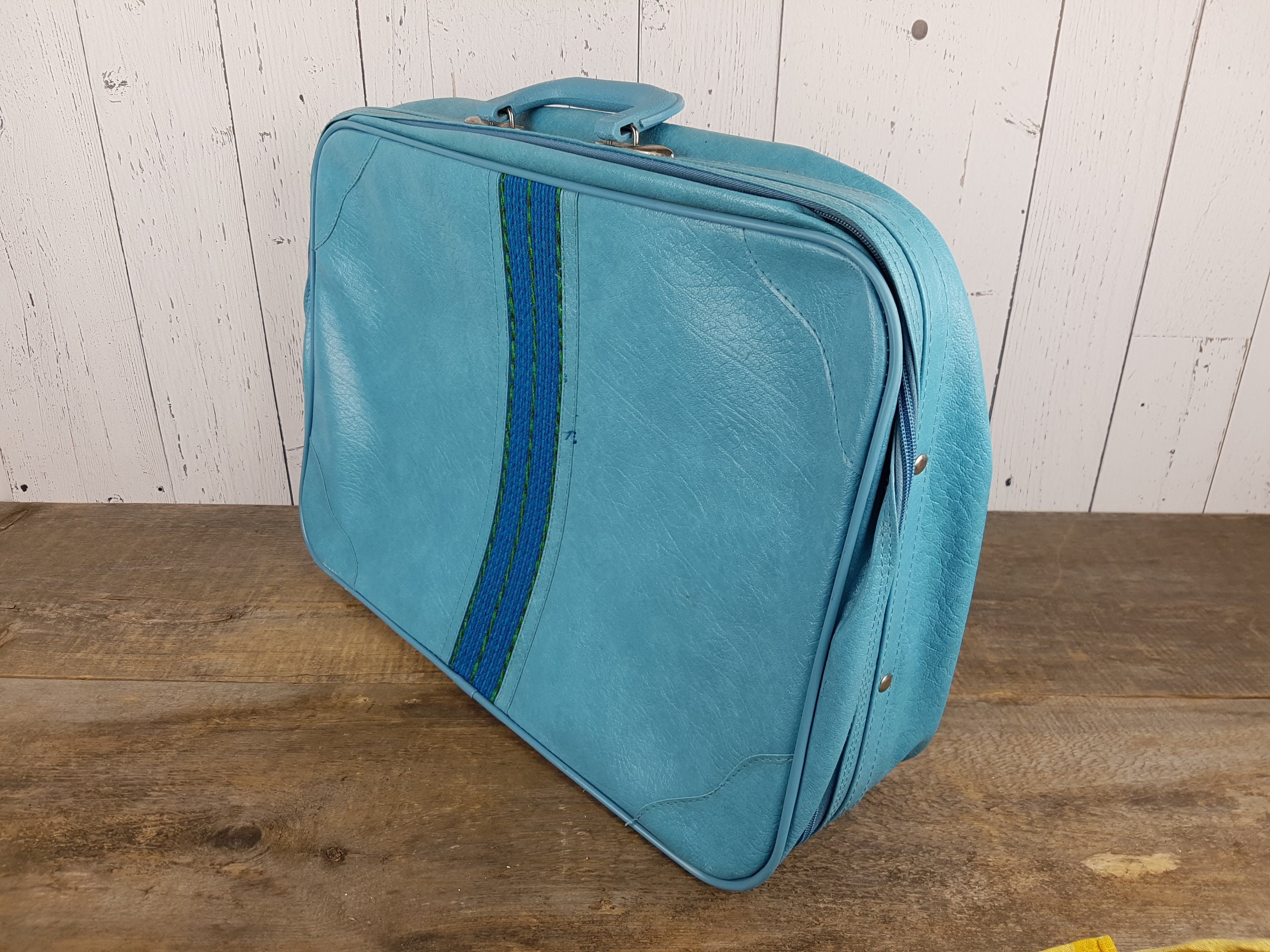 Vintage Blue Leather Suitcase Luggage Suitcase Travel Bag - Etsy