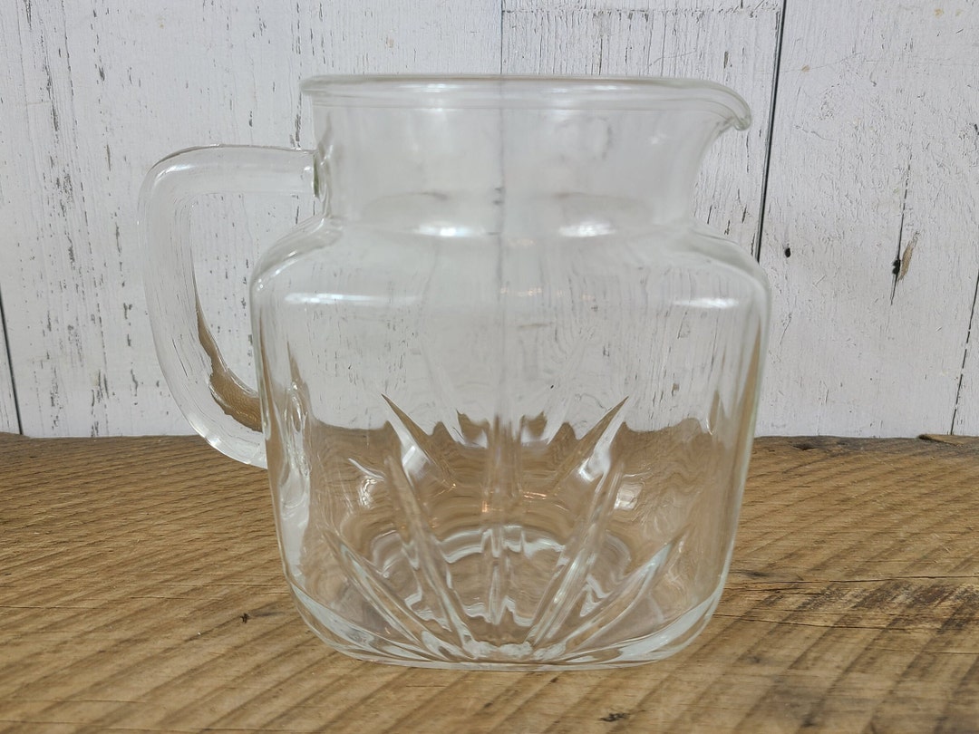 Vintage Glass Pitcher Rounded Cube Shape Retro Water Jug Clear Pressed ...