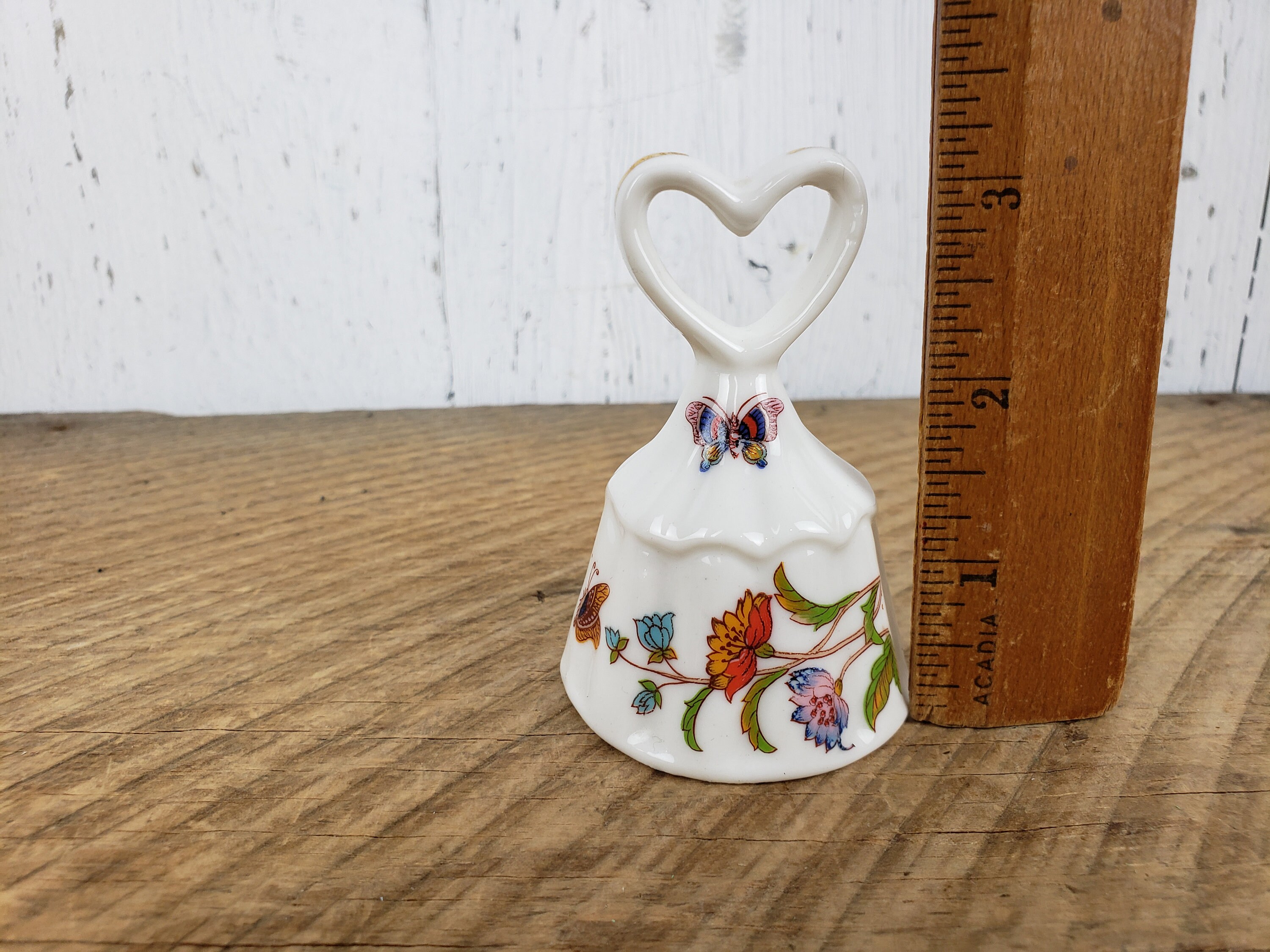 Vintage Wildflower & Butterfly Bell w/ Heart Handle Porcelain | Etsy
