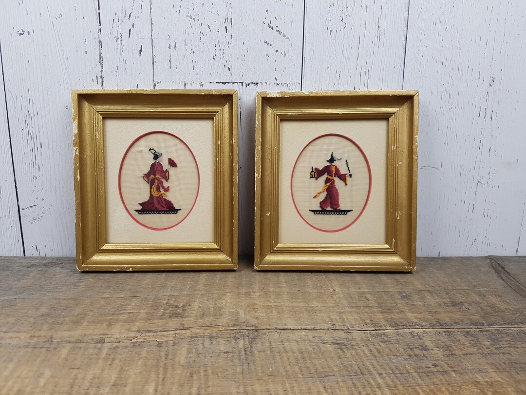 Vintage Pair of Chinese Courtesans Wall Art Imperial China Embroidery W ...