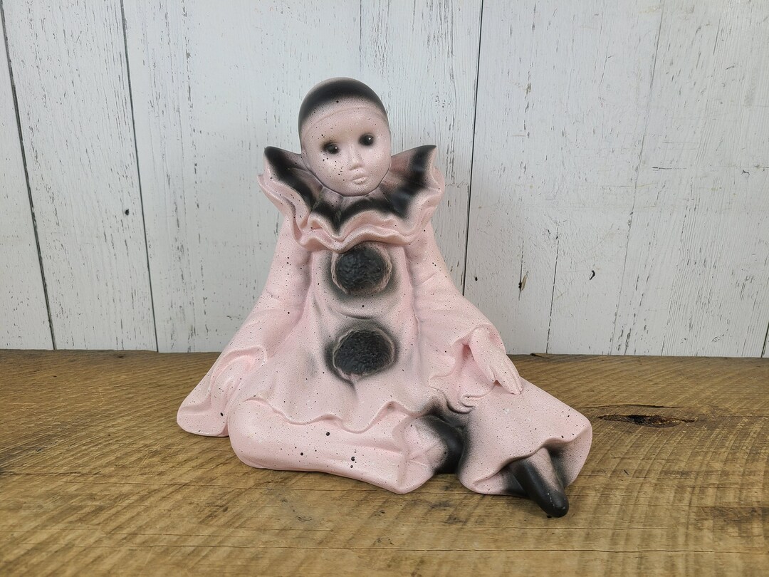 Vintage Pierrot Mime Clown Statue New Wave Kitsch Black Splatter on ...