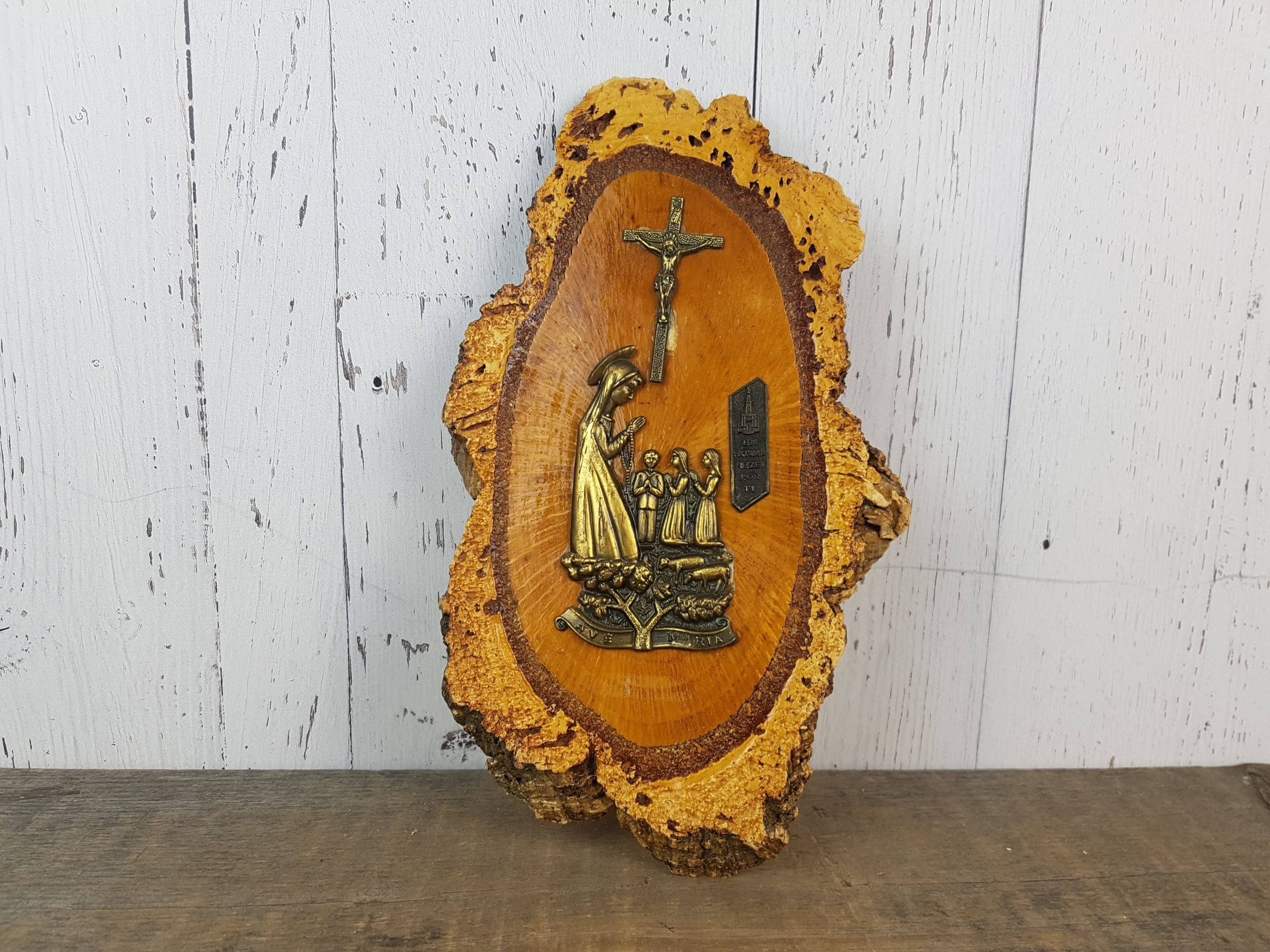 Vintage Ave Maria Virgin Mary W/ Children Cut Wood Log Wall | Etsy