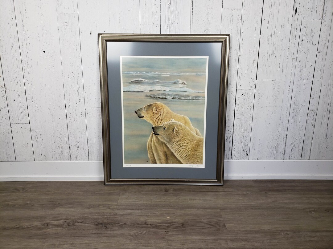 Vintage Pair of Polar Bears Extra Large George Shea Print Frame W/ Mat ...