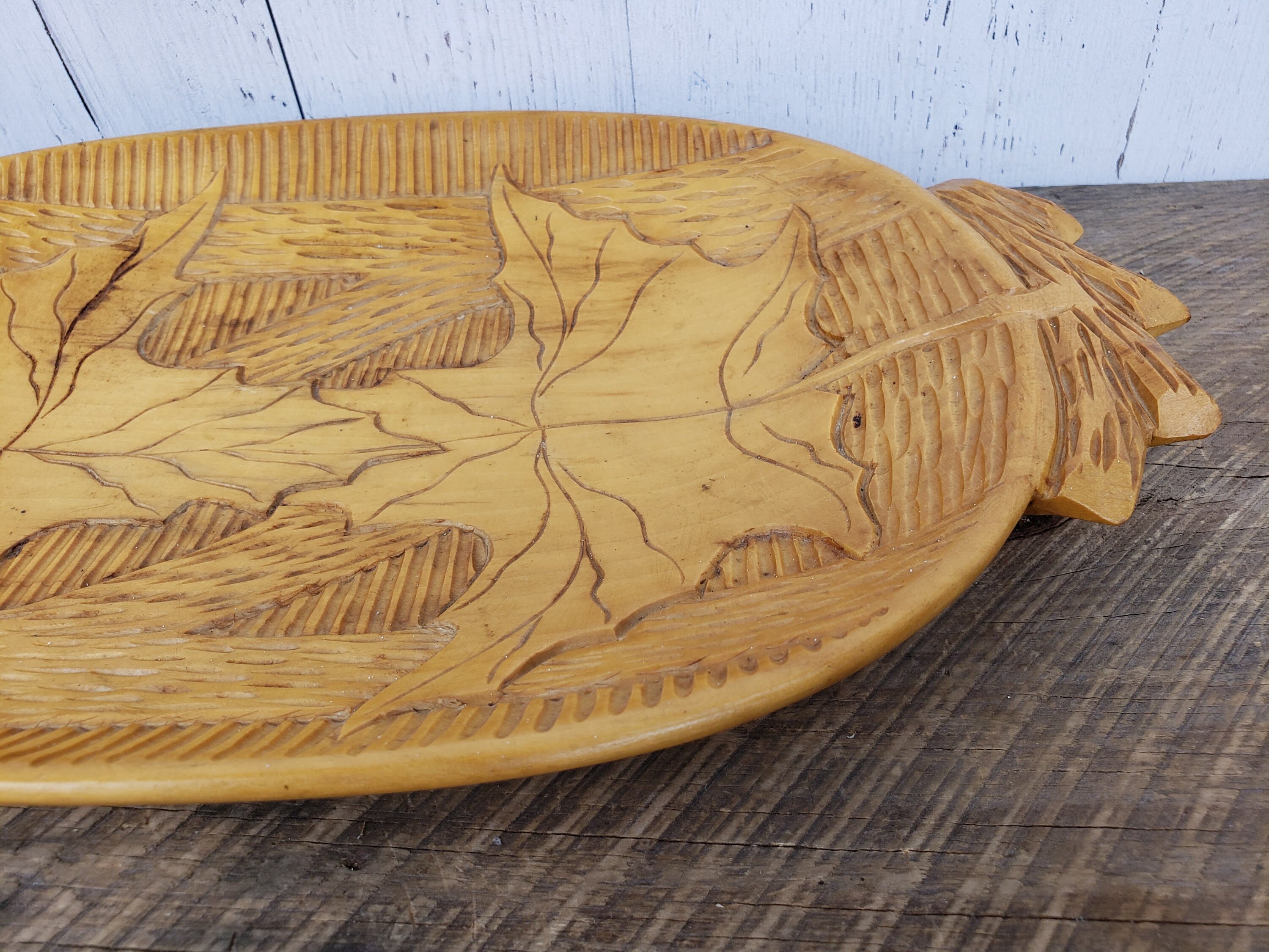 Vintage Maple Leaf Carved Wood Plate Wooden Snack Platter Tray | Etsy ...
