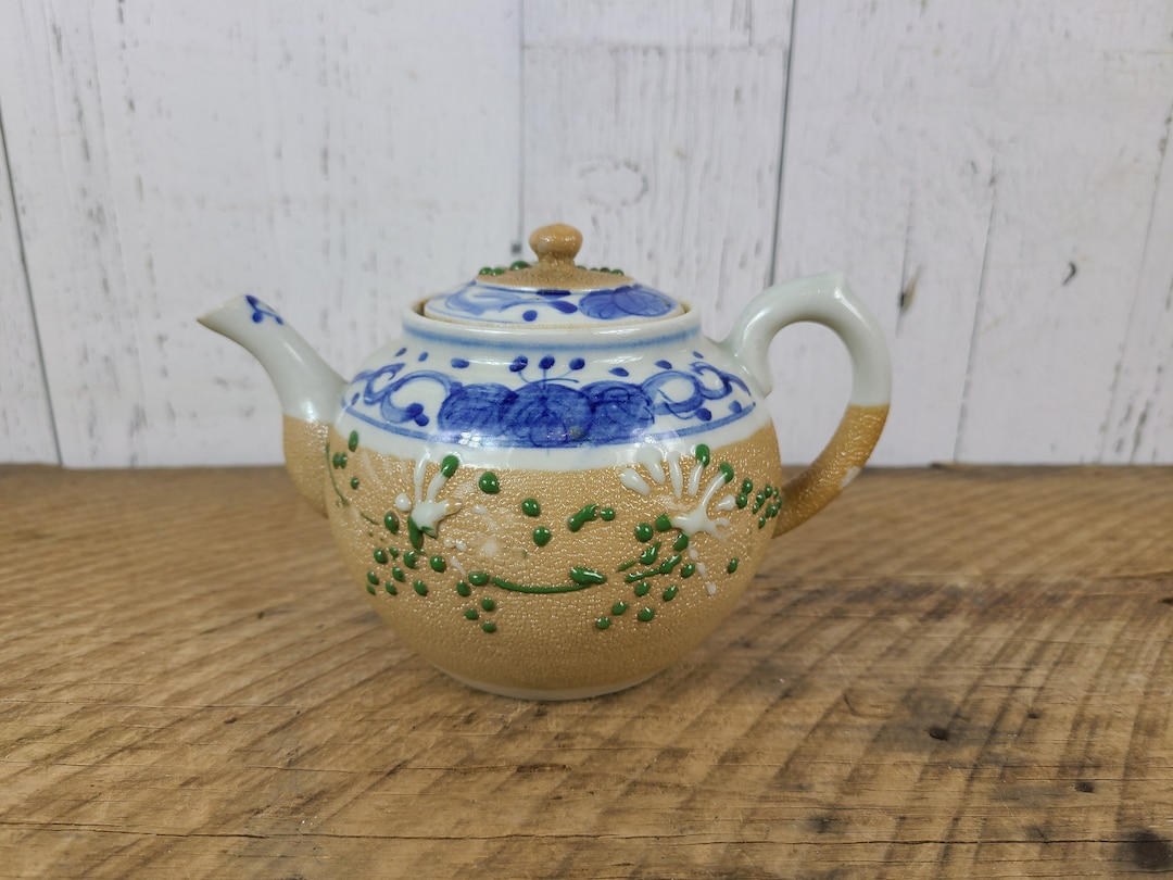 Vintage Green Tea Teapot W/ Tea Steeper Loose Tea Leaf Infuser Ceramic ...