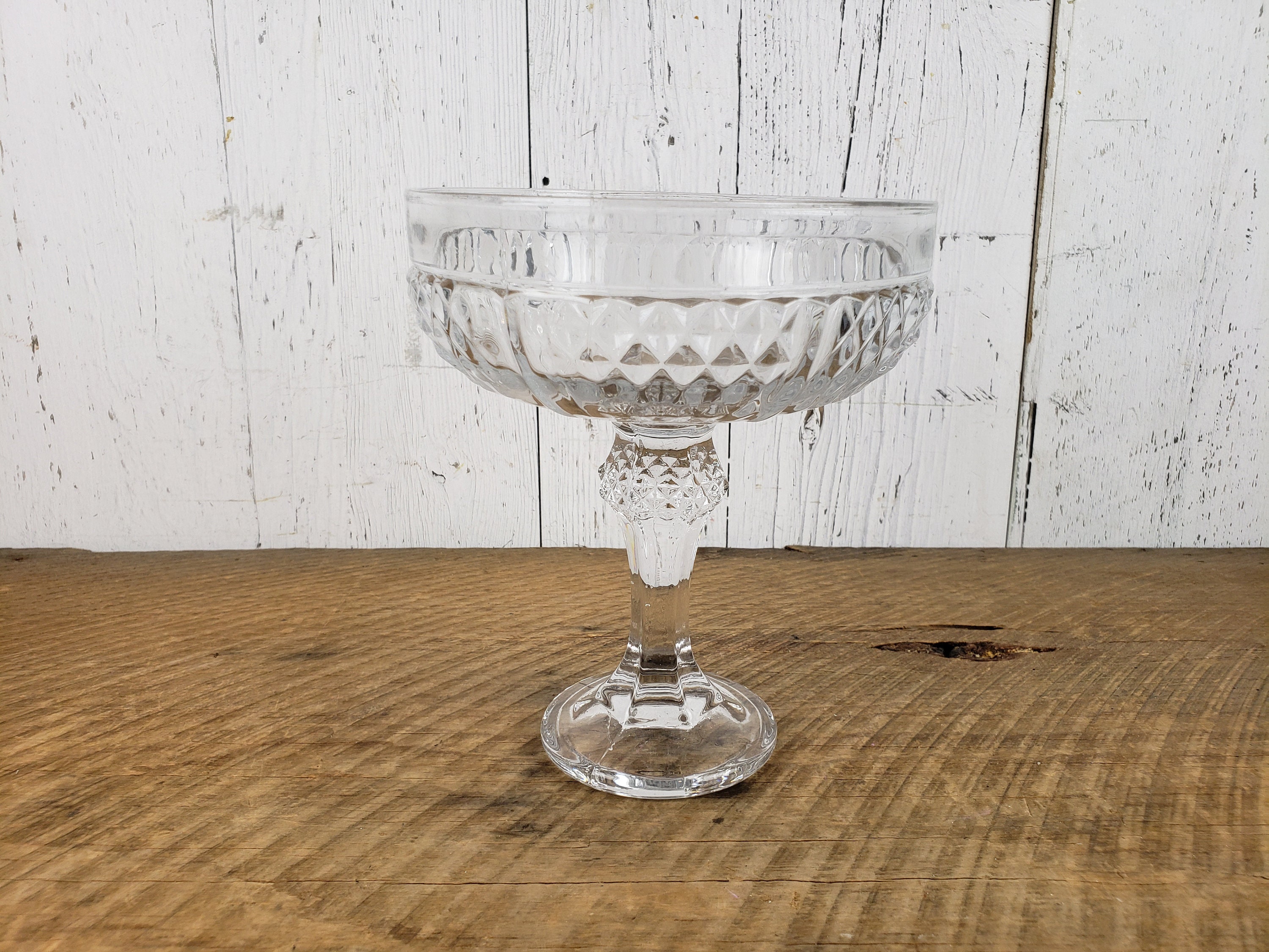 Vintage Indiana Glass Compote Diamond Point Pattern Pressed - Etsy