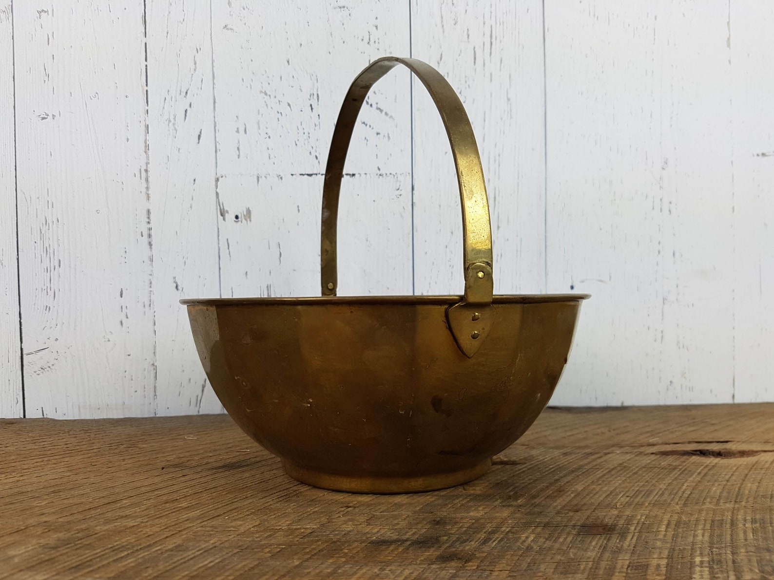 Vintage Solid Brass Basket W/ Handle Planter Modern Mid - Etsy