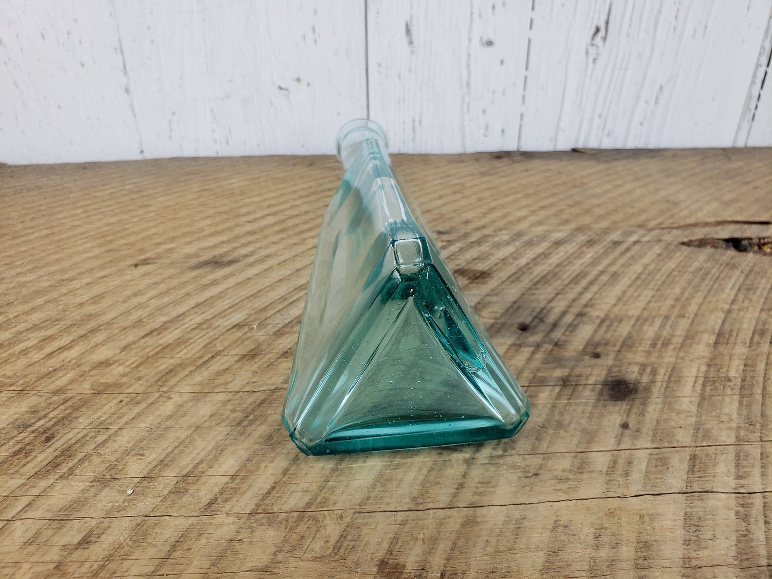 Vintage Aqua Glass Bottle Triangle Turquoise Decanter | Etsy