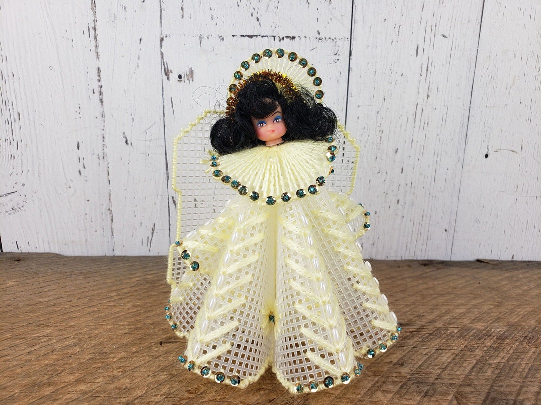 Vintage 70s Christmas Angel Tree Topper Plastic Canvas Hand Made 6.5 ...