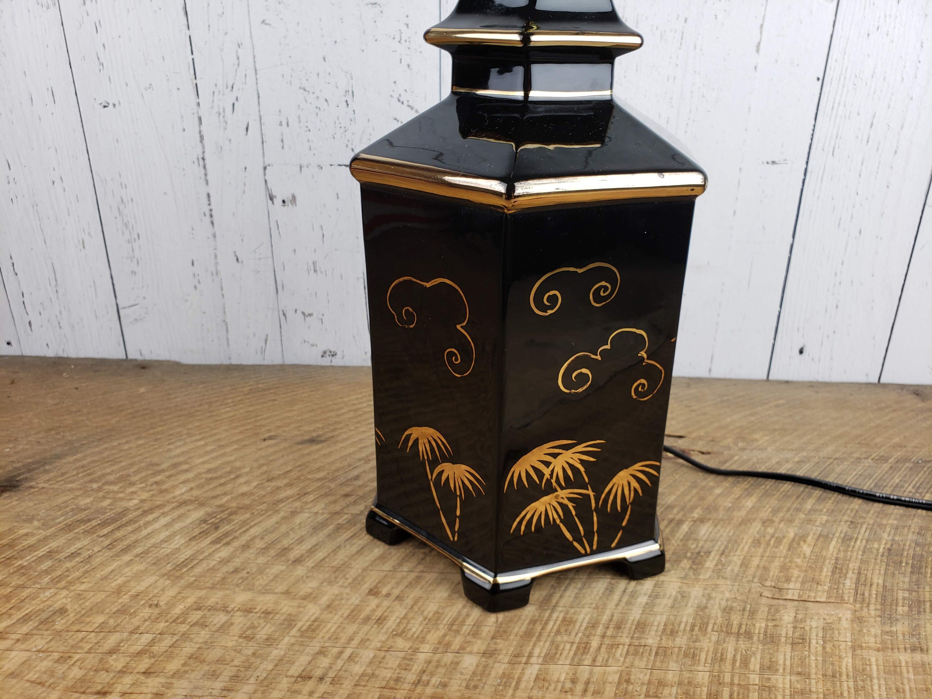 Vintage Stork Birds & Bamboo Lamp Gold Paint on Black Ceramic - Etsy