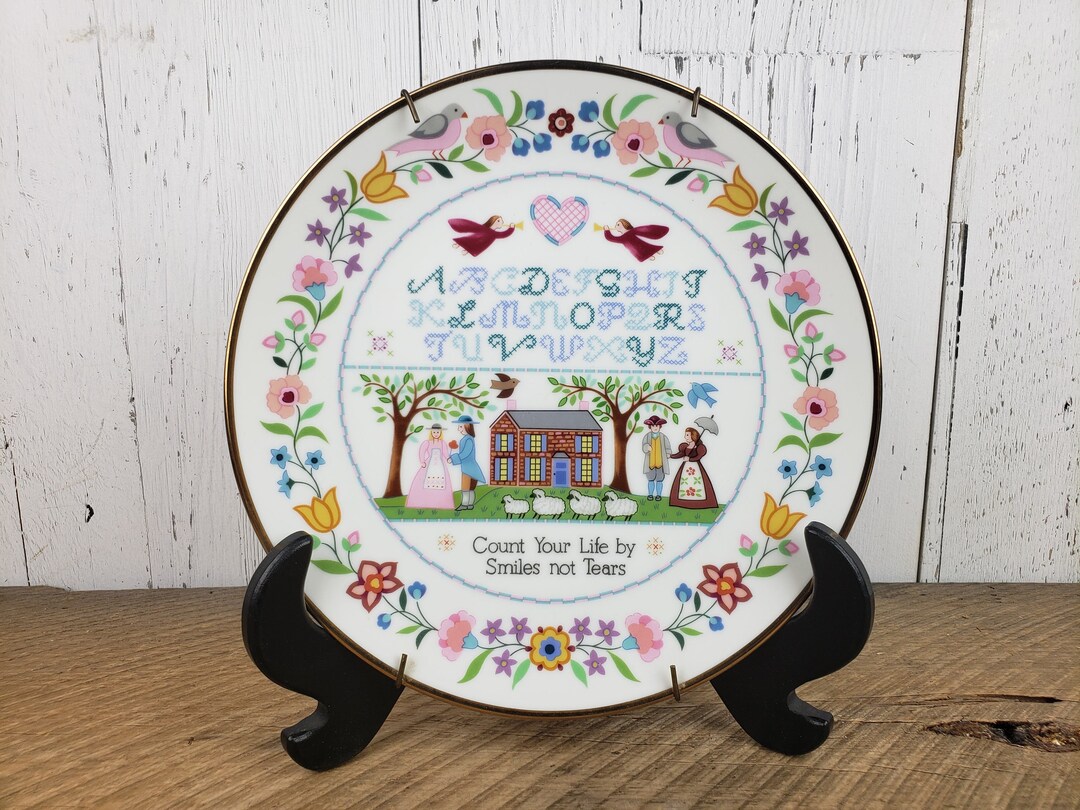 Vintage Jacobean Sampler Decorative Plate 1986 the Creative Circle ...