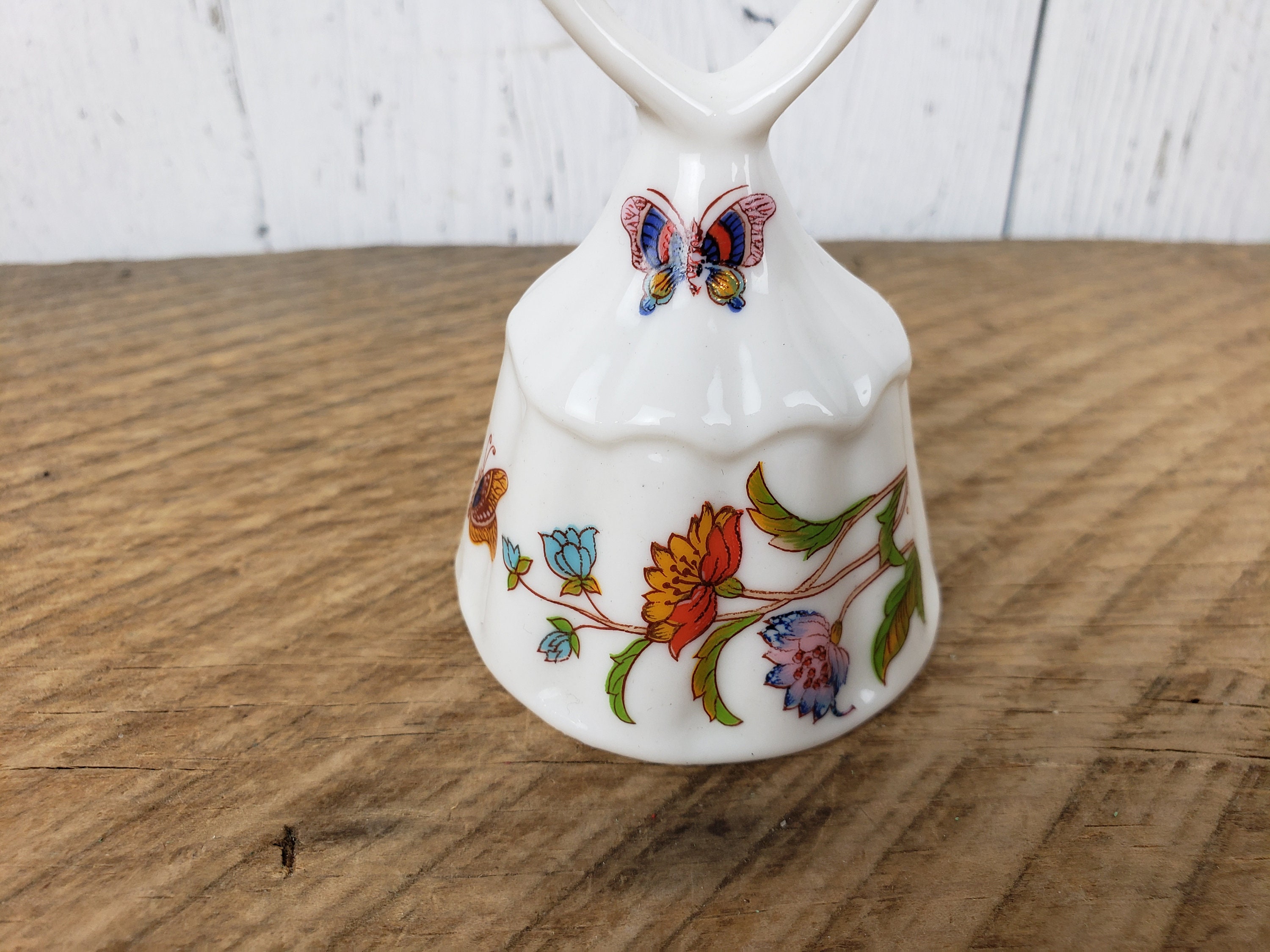 Vintage Wildflower & Butterfly Bell w/ Heart Handle Porcelain | Etsy