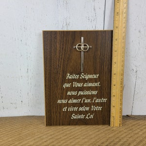 Vintage French Prayer About Love Printed on Wood Plaque Religious Mid ...