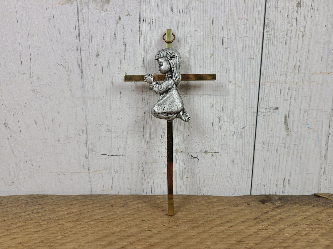 Vintage Brass Wall Crucifix Girl on Cross Gift for Child at First ...