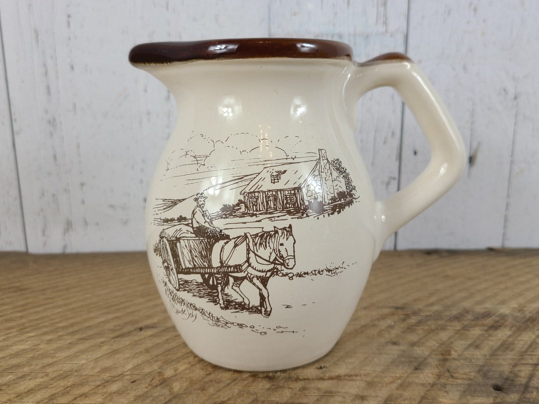 Vintage Maple Syrup Pitcher Country Landscpae Creamer Hab Crocks ...