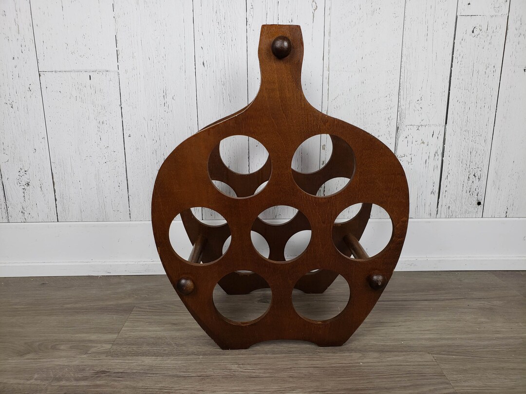 Vintage Wood Wine Rack Bottle Shaped Holder Mid Century Kitchen Dining ...