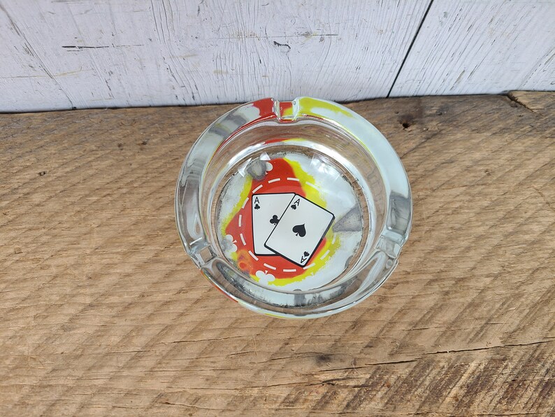 Vintage Round Glass Playing Card Ashtray Ace of Spades & Clubs | Etsy