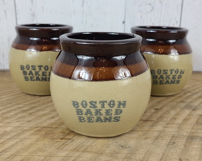 Vintage Set of 3 Boston Baked Beans Pots Brown Beige Stoneware ...